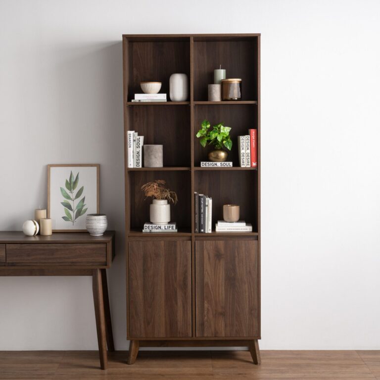 Walnut Bookshelf | Open Shelves & Enclosed Storage Sydney